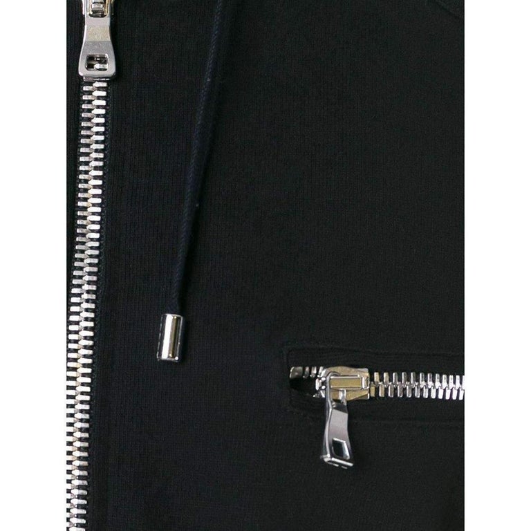 Balmain Black Cotton Black Zipper Biker Hoodie Jacket For Sale at 1stDibs