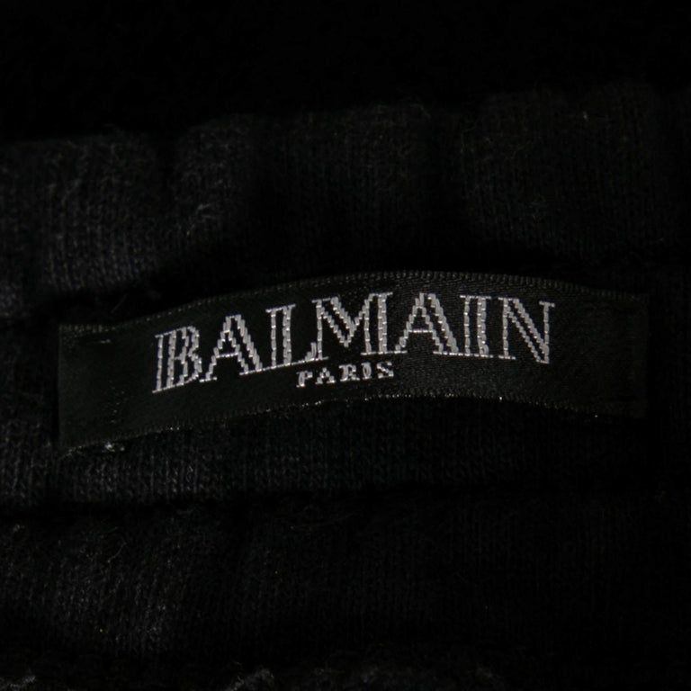 Balmain Black Cotton Rib Paneled Biker Track Pants L For Sale at 1stDibs