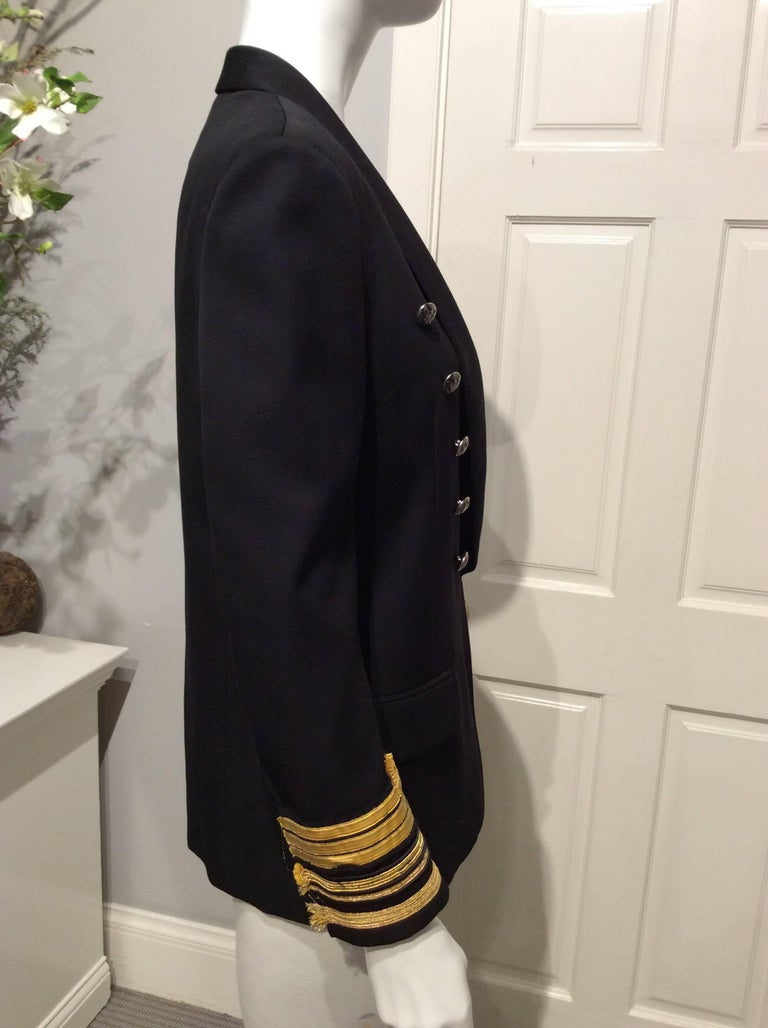 Balmain Black Double-breasted Uniform Inspired Jacket With Gold Trim Sz ...