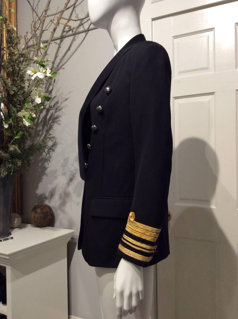 Balmain Black Double-breasted Uniform Inspired Jacket With Gold Trim Sz ...