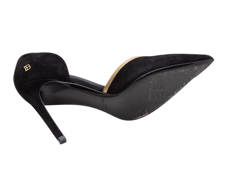 Balmain Black and Gold Suede Pointed-Toe Pumps For Sale at 1stDibs