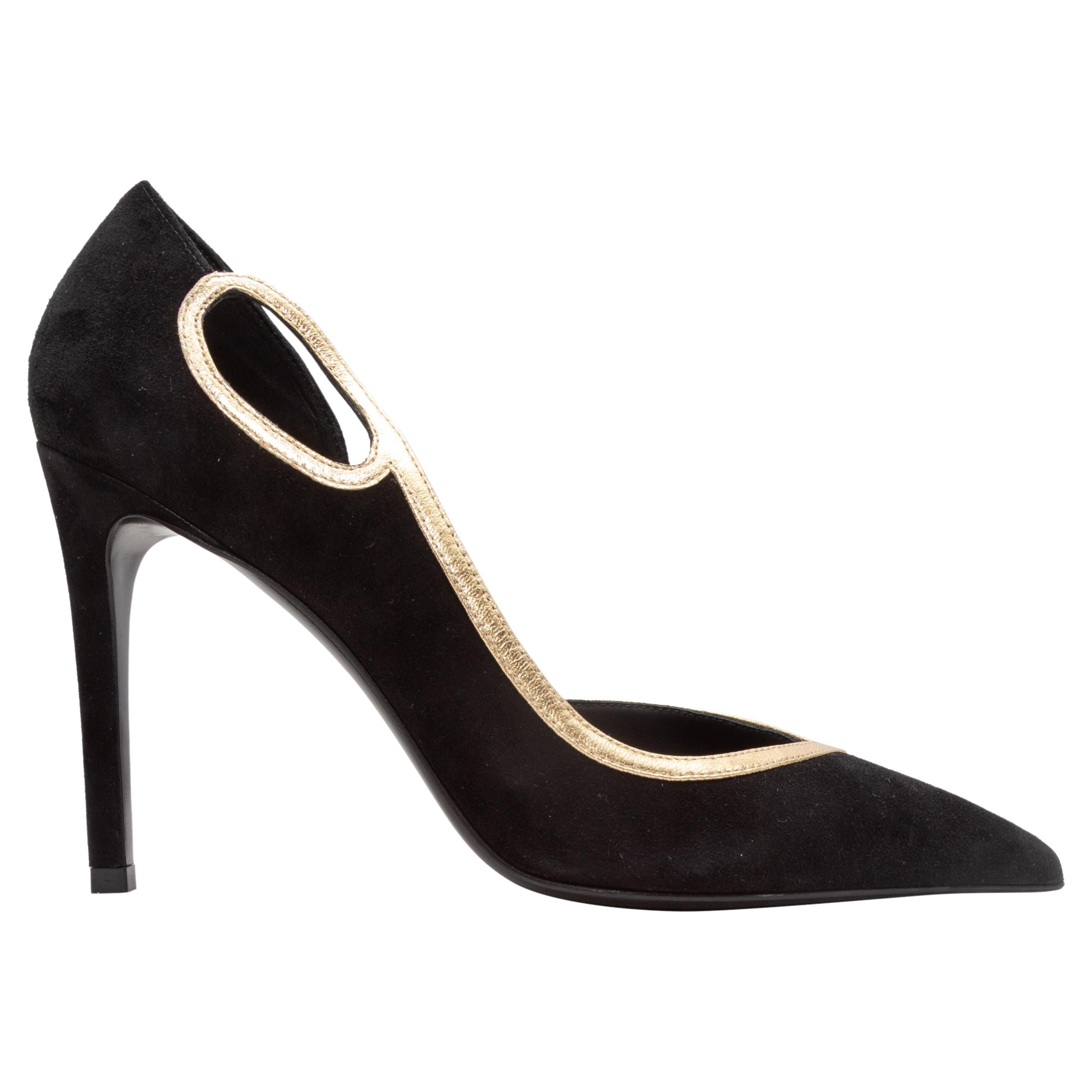Balmain Black and Gold Suede Pointed-Toe Pumps For Sale at 1stDibs
