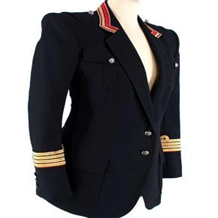 Balmain Black and Gold Wool Blend Military Style Blazer For Sale at 1stDibs