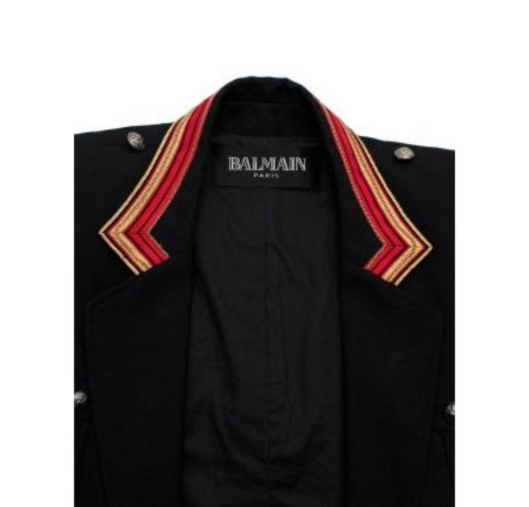 Balmain Black and Gold Wool Blend Military Style Blazer For Sale at 1stDibs