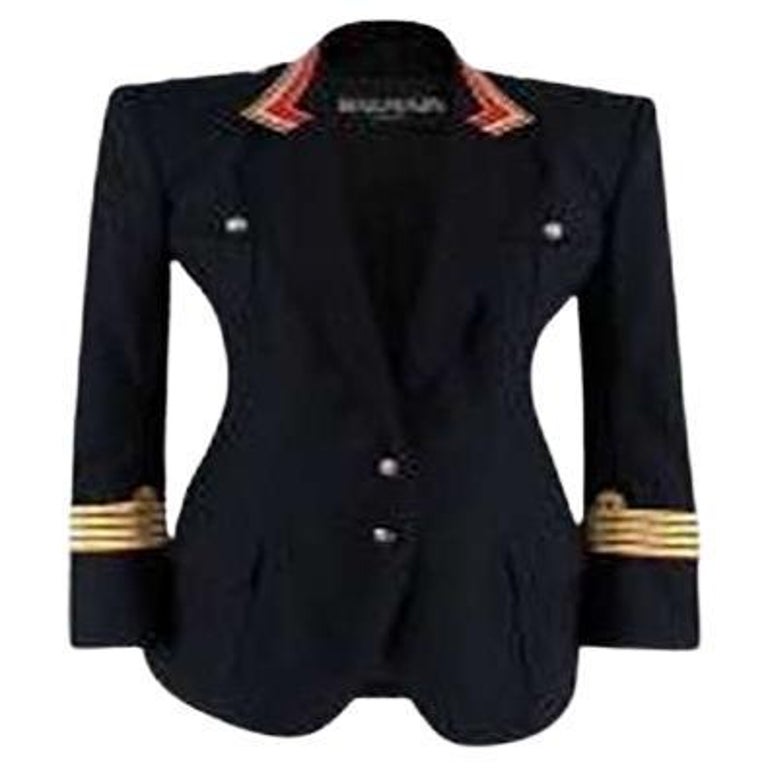 Balmain Black and Gold Wool Blend Military Style Blazer For Sale at 1stDibs