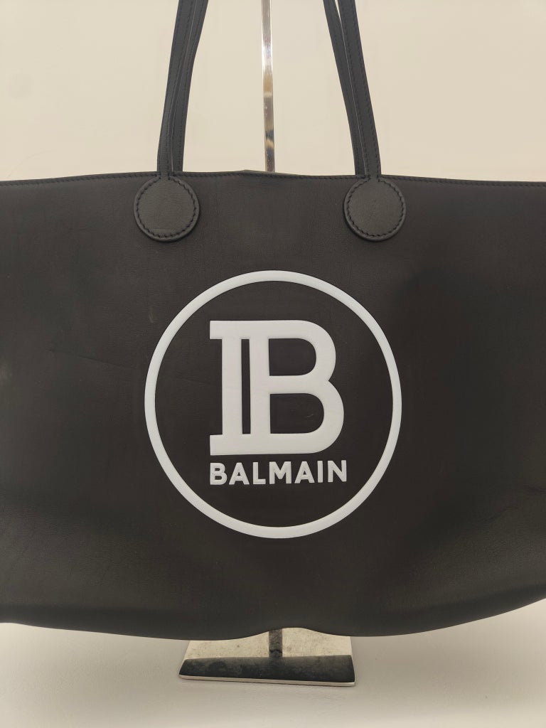 Balmain black leather shopper bag For Sale at 1stDibs