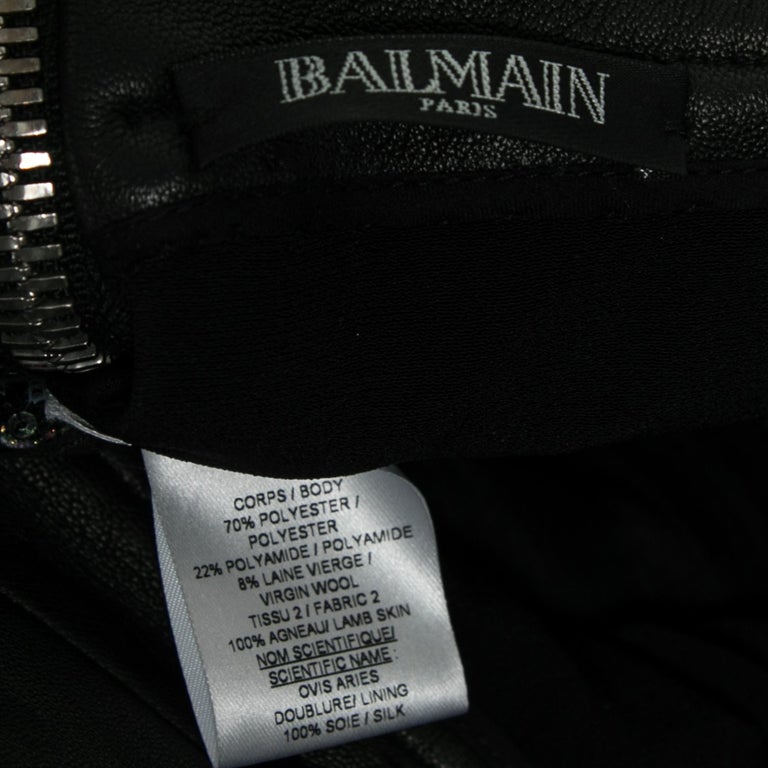 Balmain Black Mesh and Leather Sequin Embellished Asymmetric Skirt M For Sale at 1stDibs