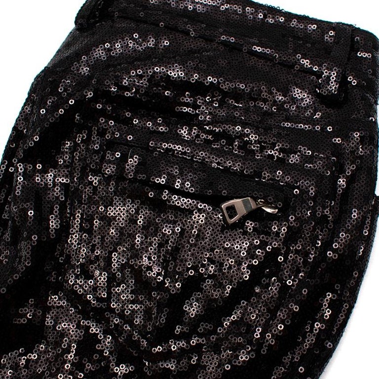 Balmain Black Sequin Skinny Fit Zipper Detail Trousers - Size US 4 For ...