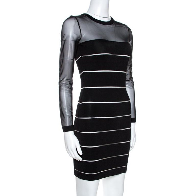 Balmain Black Sheer Paneled Bodycon Dress M at 1stDibs