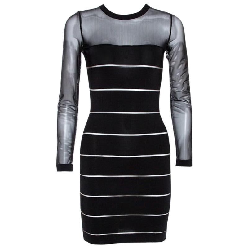 Balmain Black Sheer Paneled Bodycon Dress M at 1stDibs