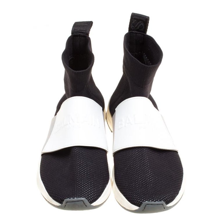 Balmain Black Stretch Knit And Mesh Cameron Embossed Logo High Top ...