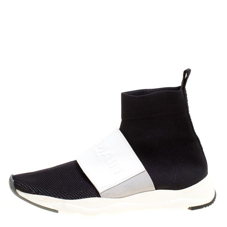Balmain Black Stretch Knit And Mesh Cameron Embossed Logo High Top ...