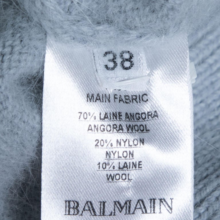 Balmain Blue Angora Turtle Neck Cropped Sweater M For Sale at 1stDibs