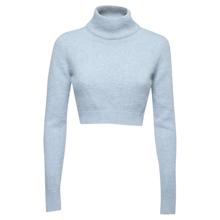 Balmain Blue Angora Turtle Neck Cropped Sweater M For Sale at 1stDibs