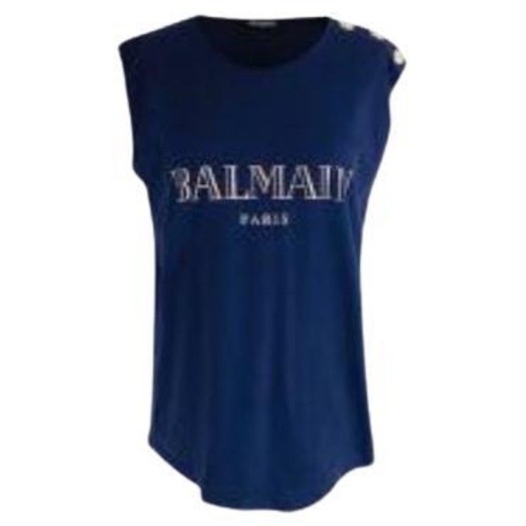 Balmain blue cotton-jersey logo T-shirt For Sale at 1stDibs
