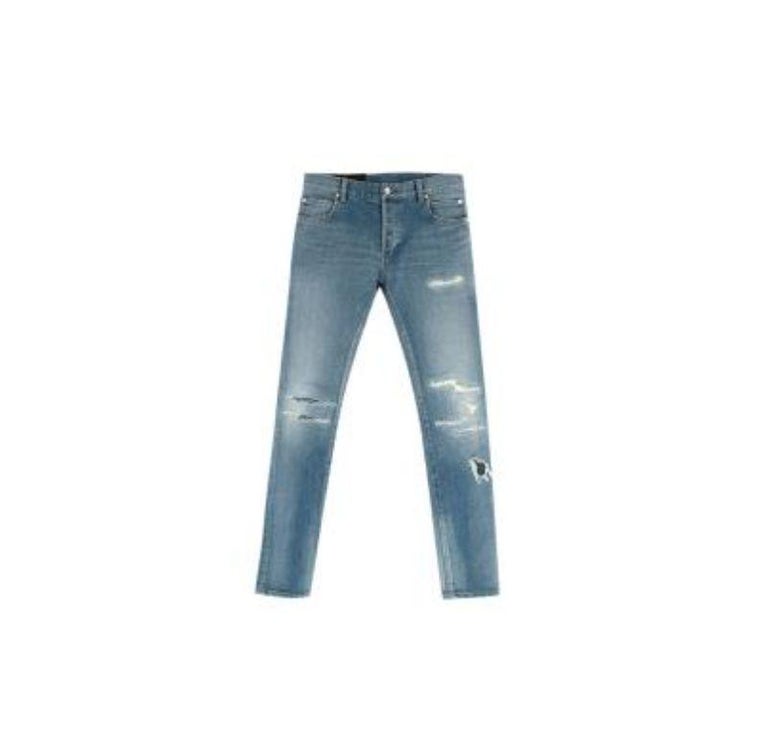Balmain Blue Slim Fit Distressed Jeans For Sale at 1stDibs