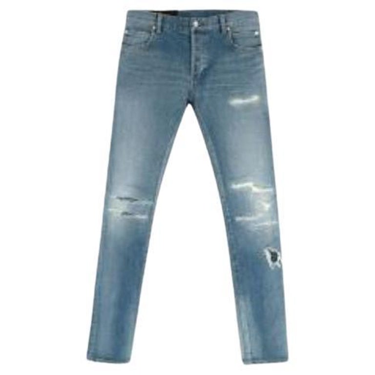 Balmain Blue Slim Fit Distressed Jeans For Sale at 1stDibs