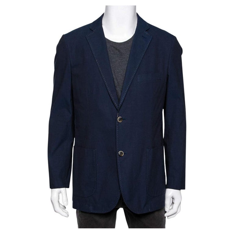 Balmain Blue Textured Cotton Slim Fit Single Breasted Blazer XXXL For ...