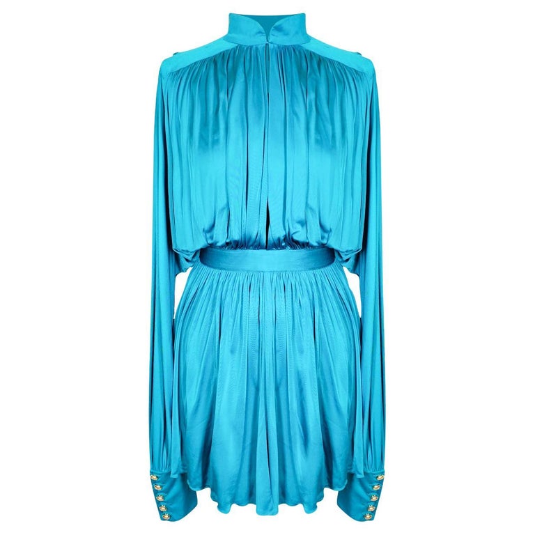BALMAIN BLUE VISCOSE MINI Dress 38 - 6 at 1stDibs