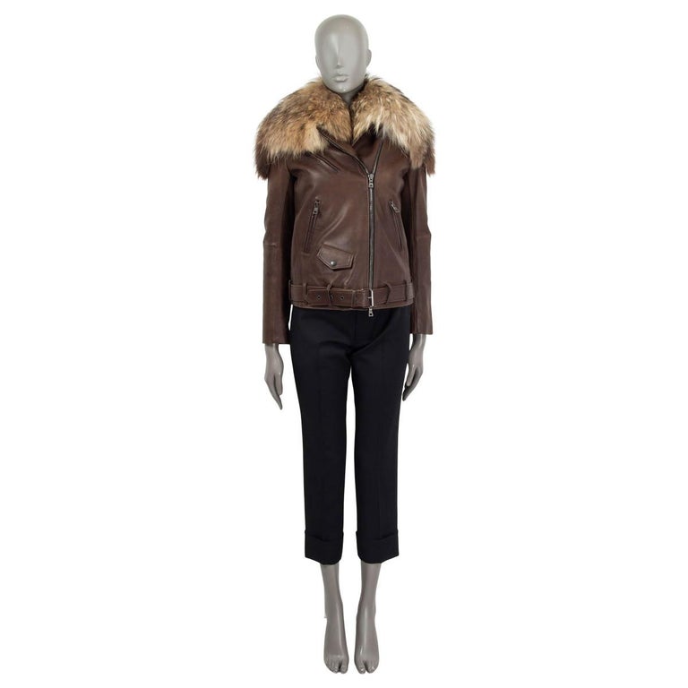 BALMAIN brown leather RACCON FUR TRIM AVIATOR Jacket 38 S For Sale at ...