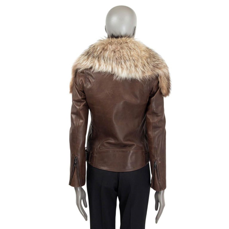 BALMAIN brown leather RACCON FUR TRIM AVIATOR Jacket 38 S For Sale at ...