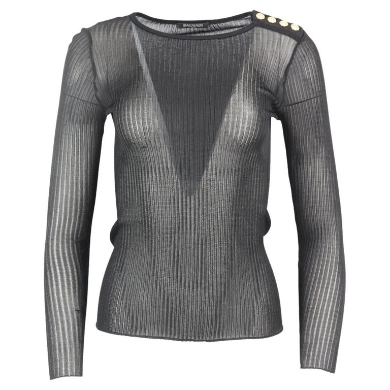 Balmain Button Embellished Ribbed Knit Top Xsmall For Sale at 1stDibs