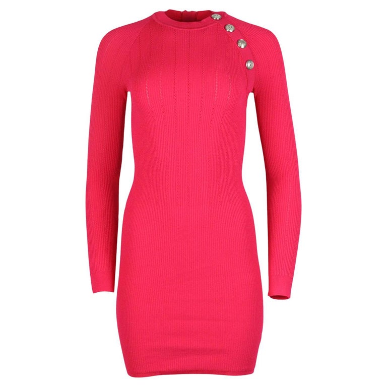 Balmain Minikleid aus geripptem Stretch-Strick mit Knopfleiste Fr 40 Uk ...