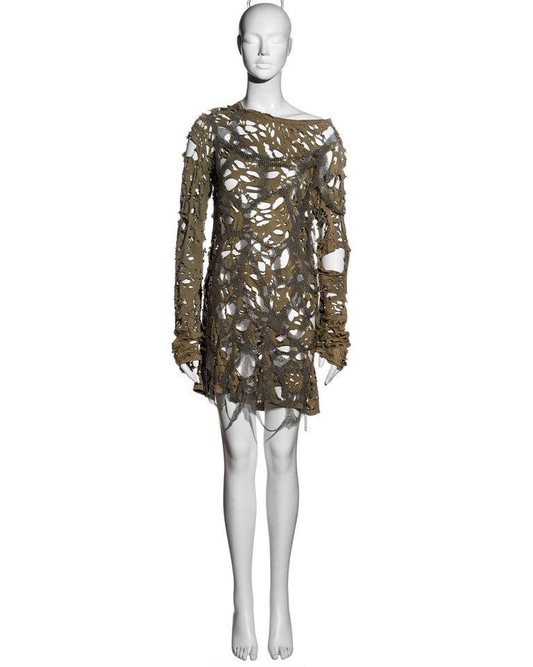 Balmain by Christophe Decarnin destroyed jersey and metal mini dress ...