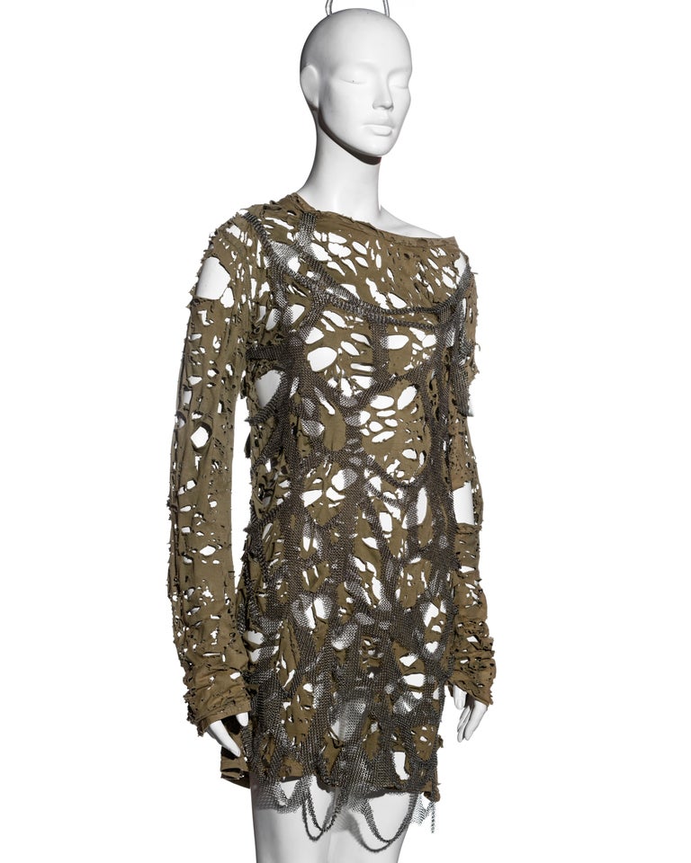 Balmain by Christophe Decarnin destroyed jersey and metal mini dress ...