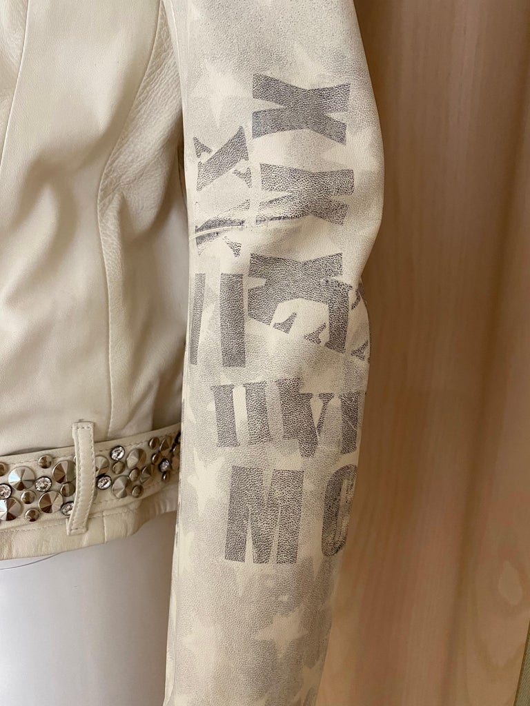 BALMAIN by Christophe Decarnin Runway White Leather Studded Jacket For ...