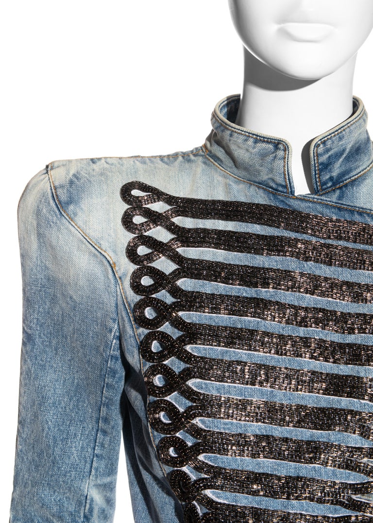 Balmain by Christophe Decarnin stonewash denim beaded drummer jacket ...