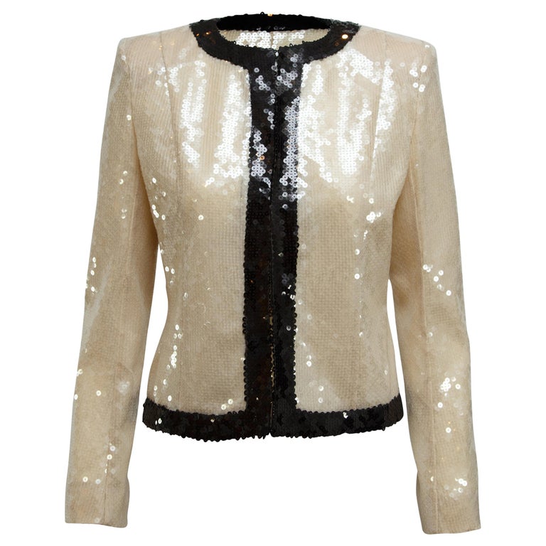 Balmain Cream and Black Sequin Jacket at 1stDibs