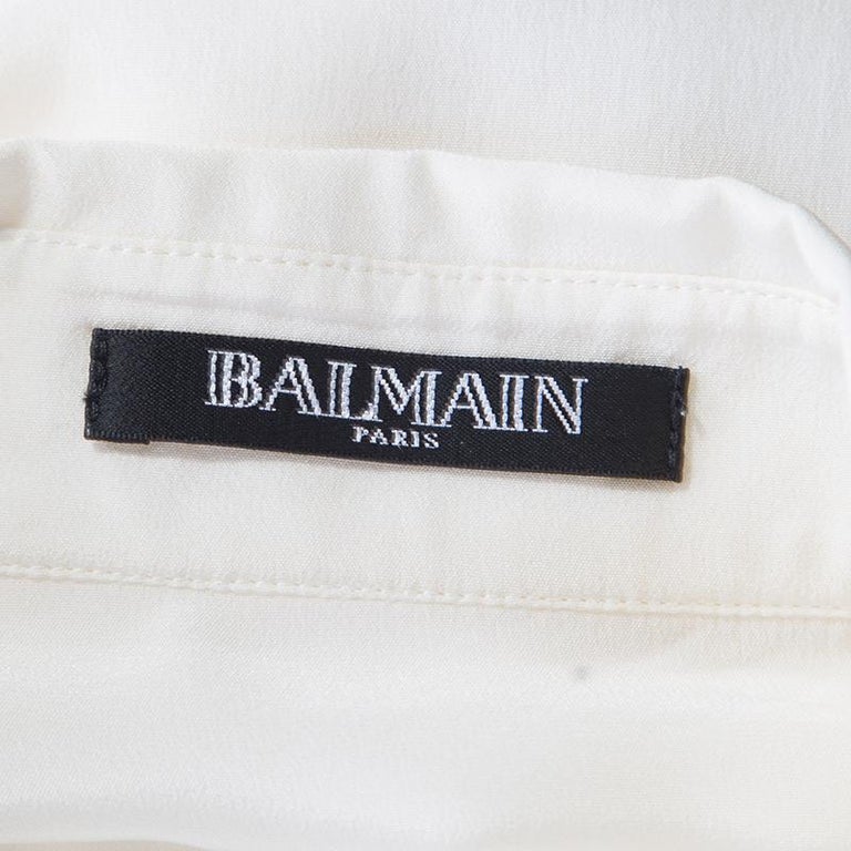 Balmain Cream Silk Gold Tone Button Detail Long Sleeve Shirt M For Sale ...