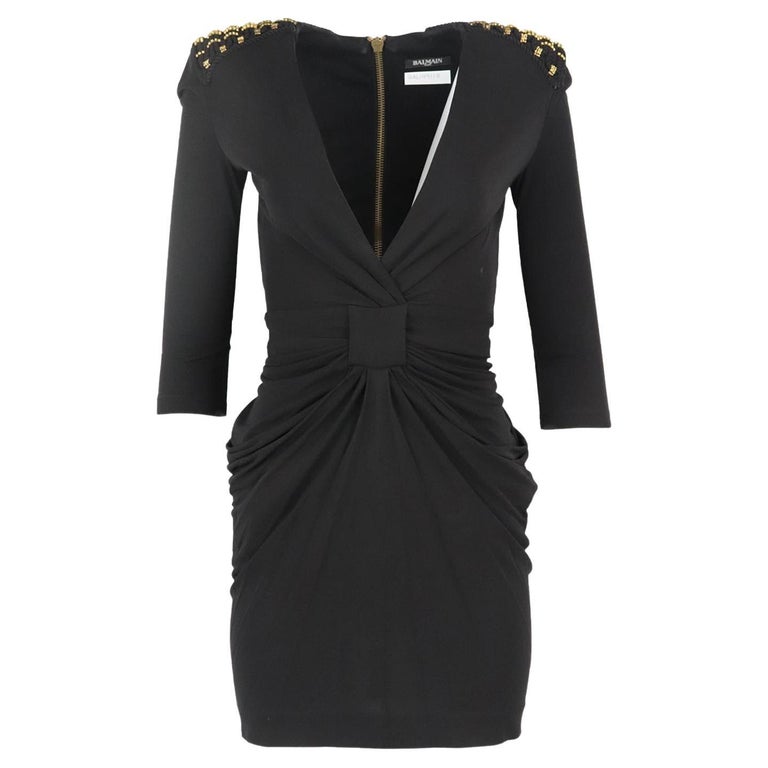 Balmain Crystal Embellished Draped Jersey Mini Dress Fr 34 Uk 6 For ...