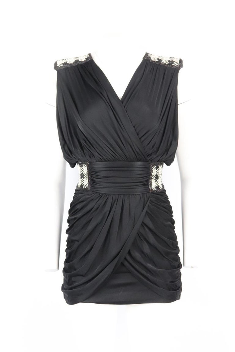 Balmain Crystal Embellished Ruched Wrap Effect Jersey Mini Dress Fr 38 ...