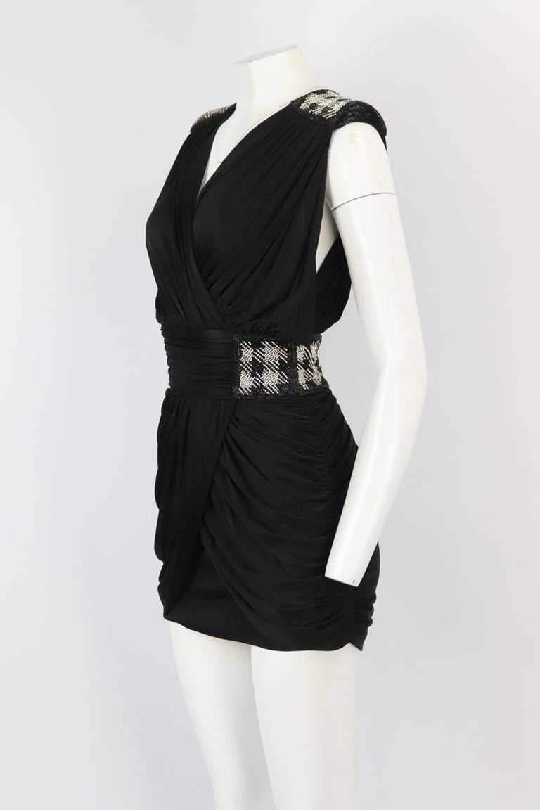 Balmain Crystal Embellished Ruched Wrap Effect Jersey Mini Dress Fr 38 ...