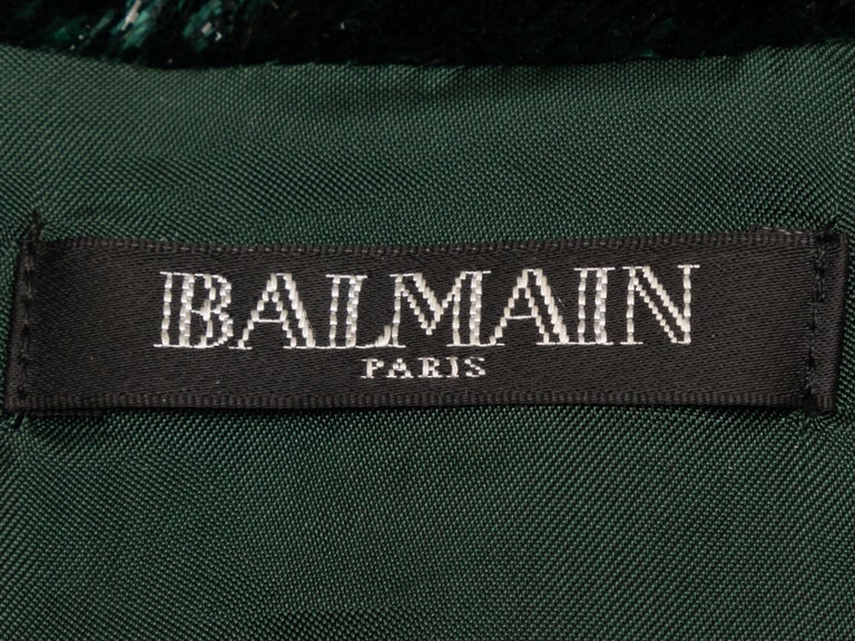 Balmain Dark Green Metallic Velvet Mini Dress For Sale at 1stDibs