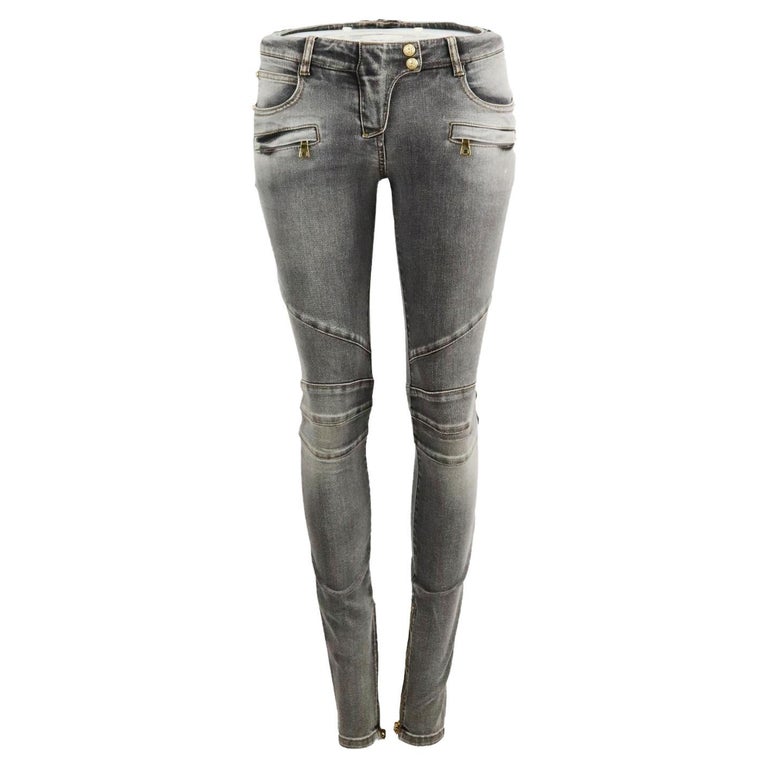 Balmain Distressed Stretch Low Rise Skinny Jeans Fr 36 Uk 8 For Sale at ...
