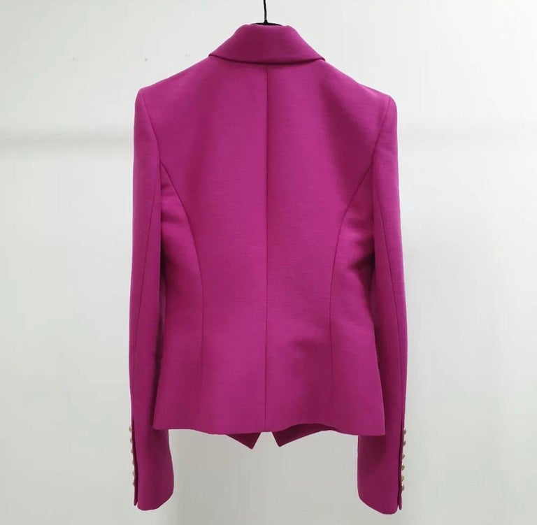 Balmain Double Breasted Collar Buttons Fuchsia Blazer For Sale at 1stDibs