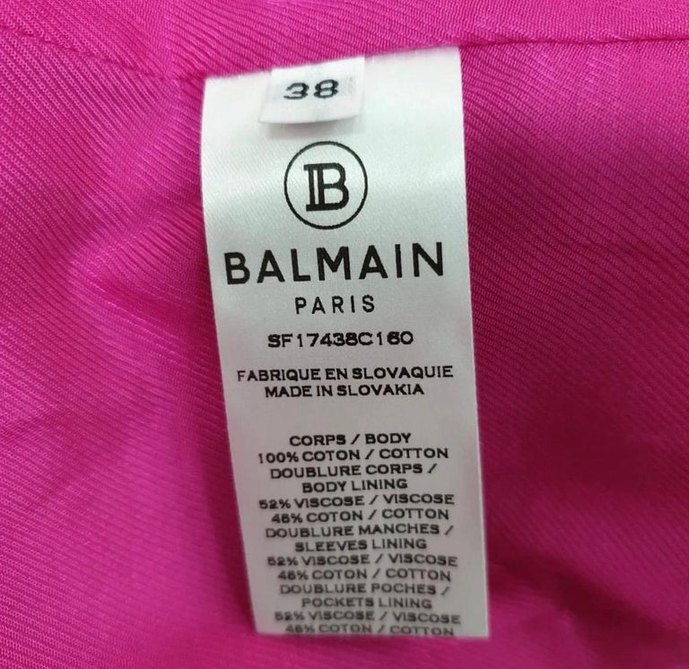 Balmain Double Breasted Collar Buttons Fuchsia Blazer For Sale at 1stDibs