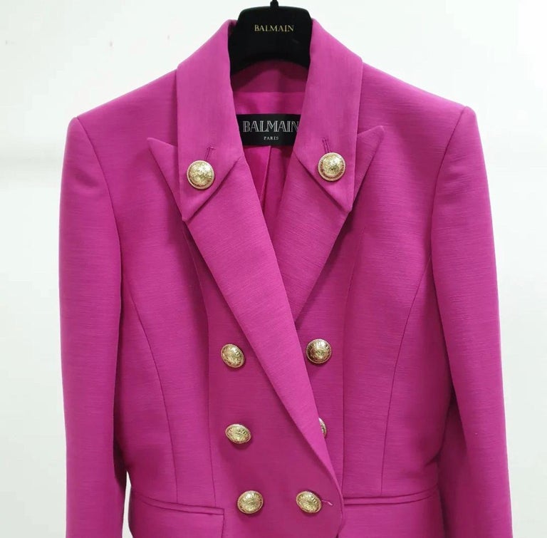 Balmain Double Breasted Collar Buttons Fuchsia Blazer For Sale at 1stDibs