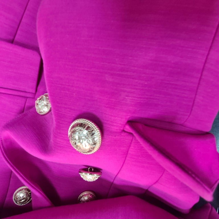 Balmain Double Breasted Collar Buttons Fuchsia Blazer For Sale at 1stDibs