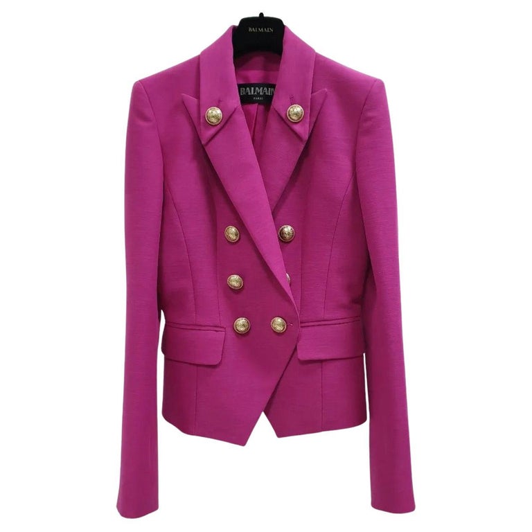 Balmain Double Breasted Collar Buttons Fuchsia Blazer For Sale at 1stDibs