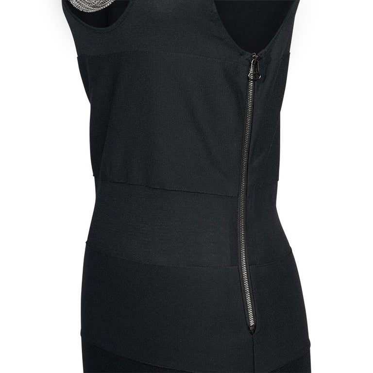 Balmain Dress Black Knit Silver Chain Mail Mesh Detail 40 / Fits 4 to 6 ...