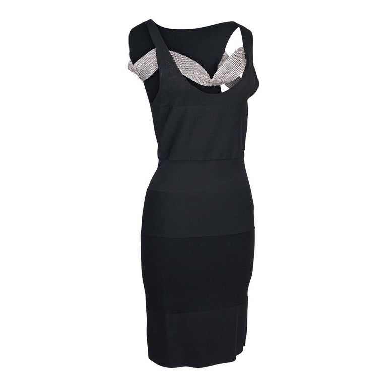 Balmain Dress Black Knit Silver Chain Mail Mesh Detail 40 / Fits 4 to 6 ...
