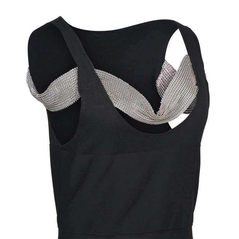 Balmain Dress Black Knit Silver Chain Mail Mesh Detail 40 / Fits 4 to 6 ...