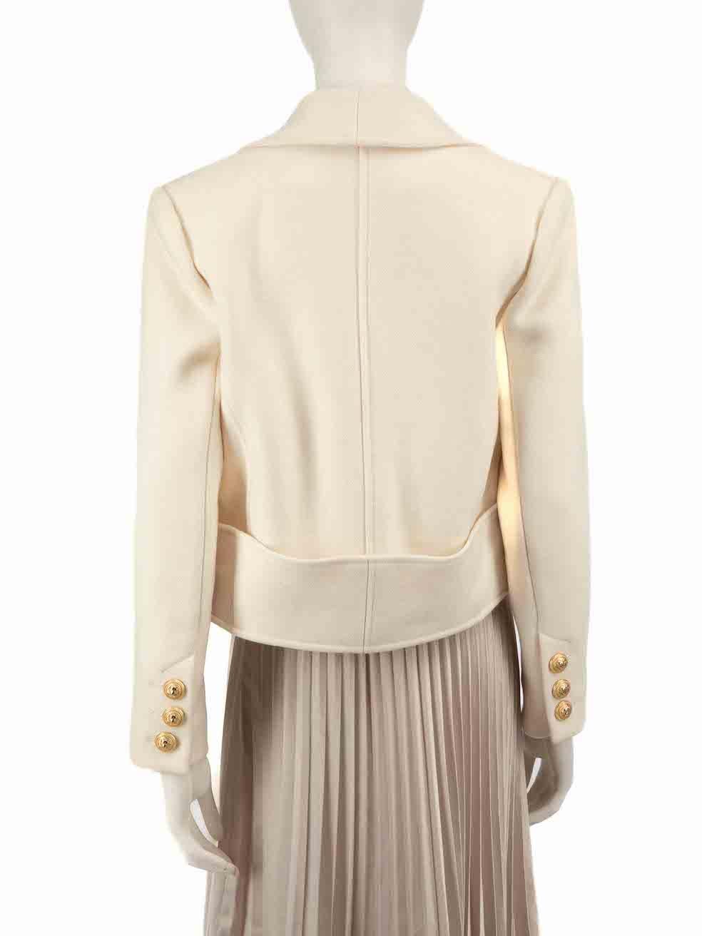 Balmain Ecru Wool Button Detail Crop Jacket Size M For Sale at 1stDibs