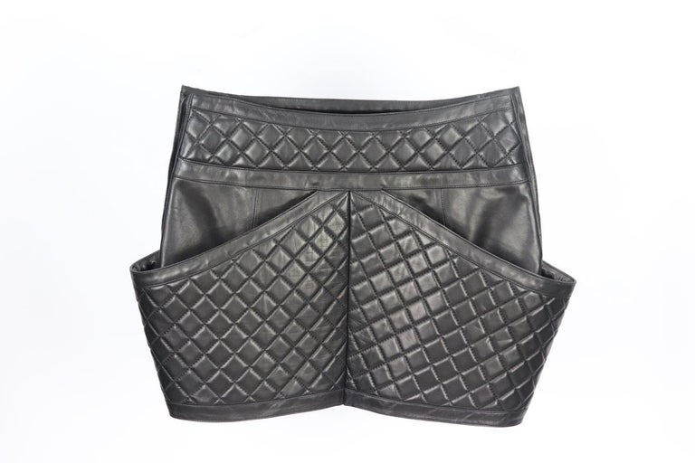 Balmain Embellished Quilted Leather Mini Skirt Fr 36 Uk 8 For Sale at 1stDibs