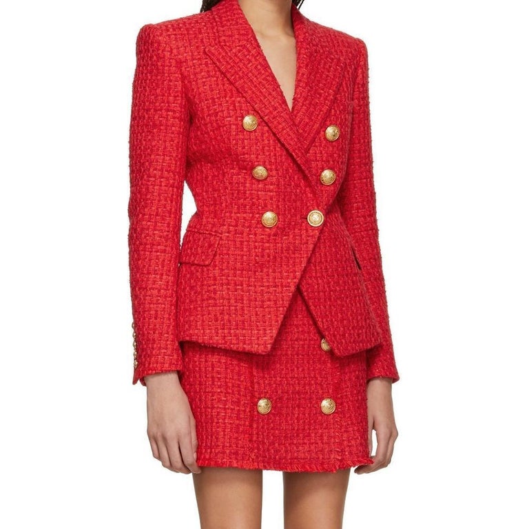 Balmain Frayed Red Tweed Jacket FR38 US4-6 For Sale at 1stDibs