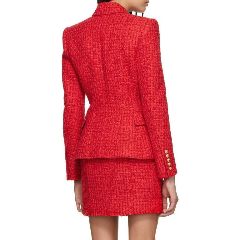 Balmain Frayed Red Tweed Jacket FR38 US4-6 For Sale at 1stDibs